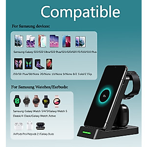 3 in 1 Charging Station for Samsung, Fast Wireless Charger Station Compatible with Samsung Galaxy S22 Ultra/Z Flip/Z Fold/S21/S20/S10, Wireless Charger Stand for Galaxy Watch 4/3/Active2, Buds+/Live