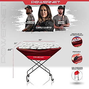 PowerNet Volleyball Wheeled Cart | Portable Hammock Ball Cart | Collapsible Rolling Training Equipment Basket | Lightweight Bin | Great for Multisport Use
