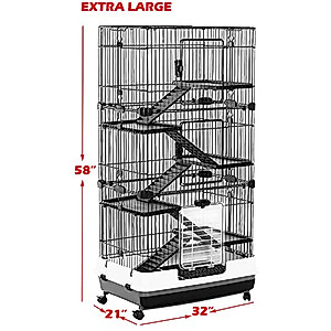 Extra Large Multi-Levels Indoor/Outdoor Small Animal Rabbit Bunny Guinea Pig Hedgehog Ferret Cat Chinchilla Squirrel Habitat Cage with Pull Out Tray Rolling Wheels (32" L x 21" W x 58" H, Black)