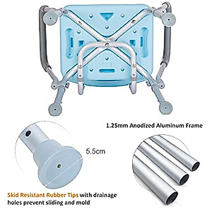 BlessReach Easily Assembled Portable Shower Chair Seat, Adjustable Shower Bench, Shower Lift Chair with Arms. (Blue)…