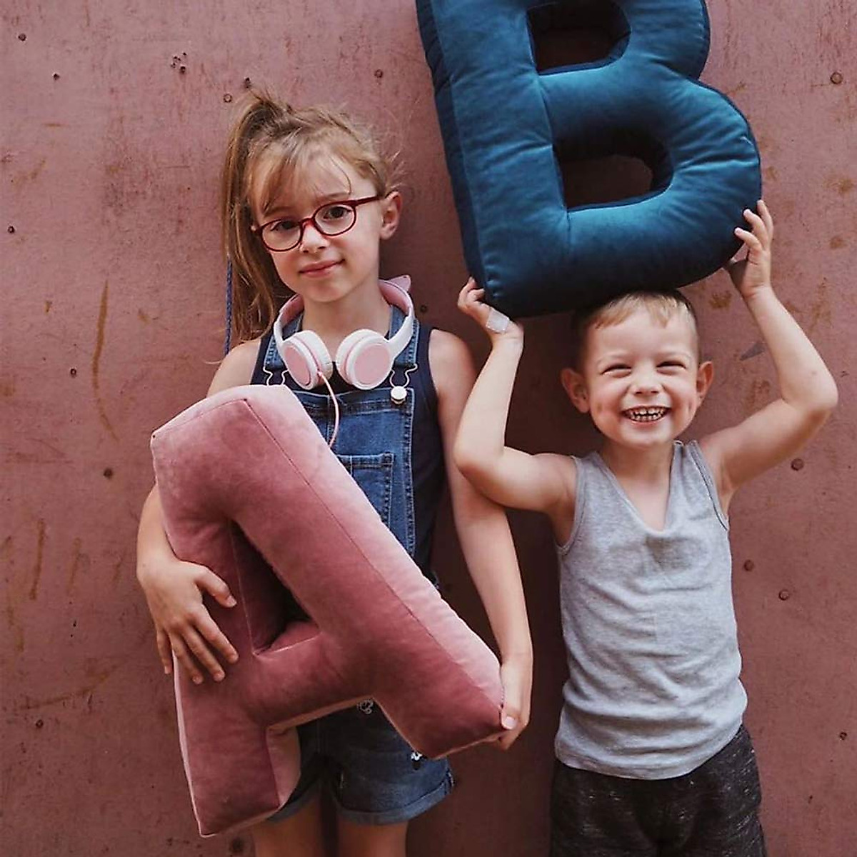 MOMAID Velvet Letter Pillow Soft Initial Throw Cushion Decorative Alphabet Kids Room Nursery Decor Baby Toddler Gift (Dusty Rose, Letter A)1 Count (Pack of 1)