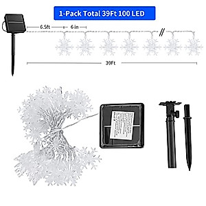 Solar Christmas Snowflake String Lights 100 Led 32.9 Feet Outdoor Waterproof Fairy Lights with 8 Lighting Modes for Wedding, Party, Tree, Room, Garden, Patio, Yard, Home(Pure White)