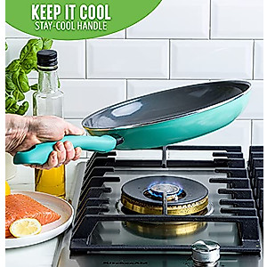GreenLife Soft Grip Diamond Healthy Ceramic Nonstick, 11" Frying Pan Skillet with Lid, PFAS-Free, Dishwasher Safe, Turquoise