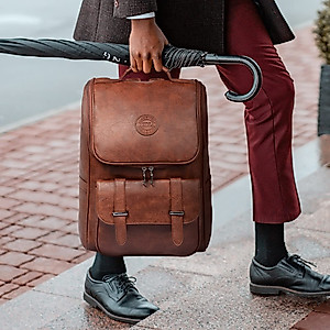 LOTCAIN Vintage Faux Leather Backpack, Slim Laptop Backpack Travel Waterproof Pack College School Bookbag Weekend Daypack Bag for Men Women,Brown