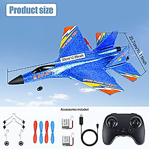 OUSEXI Blue RC Airplane Comes with 2 Batteries, 2.4 GHZ 2 Channels Remote Control Aircraft for Beginners,Outdoor Foam RC Airplane for Kids(with Night Light)