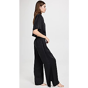 Lunya Women's Washable Silk High Rise Pant Set, Immersed Black, XS