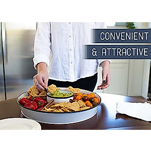 NAT & Jules Wood Partitions Matte White 16 inch Metal Enamel Divided Chip and Dip Tray