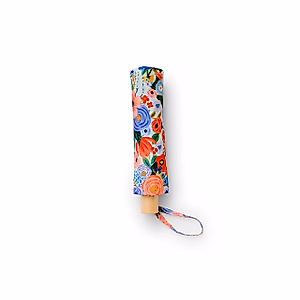RIFLE PAPER CO. Garden Party Umbrella, Matching Storage Sleeve, Portable 11.125" Fold Up Size, Auto Open and Close, Wooden Handle, 43" Open Diameter, Printed in Full Color