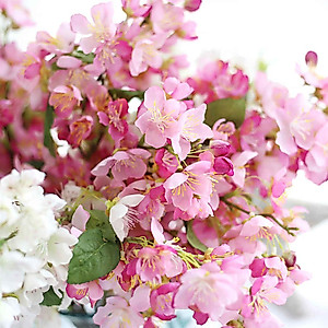 Artificial Flowers, Fake Flowers Silk Artificial Cherry Blossom Bridal Wedding Bouquet for Home Garden Party Wedding Decoration 3 Pcs (Red & Light Pink)