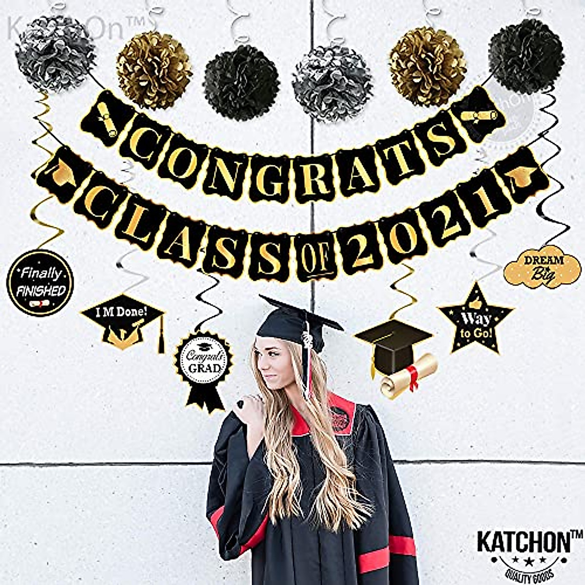 Large Congrats Class Of 2022 Banner for Class Of 2022 Party Decorations - No DIY | Pom Poms, Hanging Swirls with Class Of 2022 Backdrop | Class Of 2022 Decorations Banner for Graduation Party Supplies