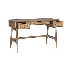 Linon Natural Dutton Wood and Rattan Desk