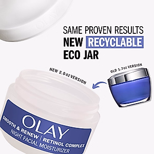 Olay Smooth & Renew Retinol Face Moisturizer, 2 oz Fragrance Free Night Cream for Fine Lines and Wrinkles with Retinoid Complex, Recyclable Eco Jar Packaging, Value Size