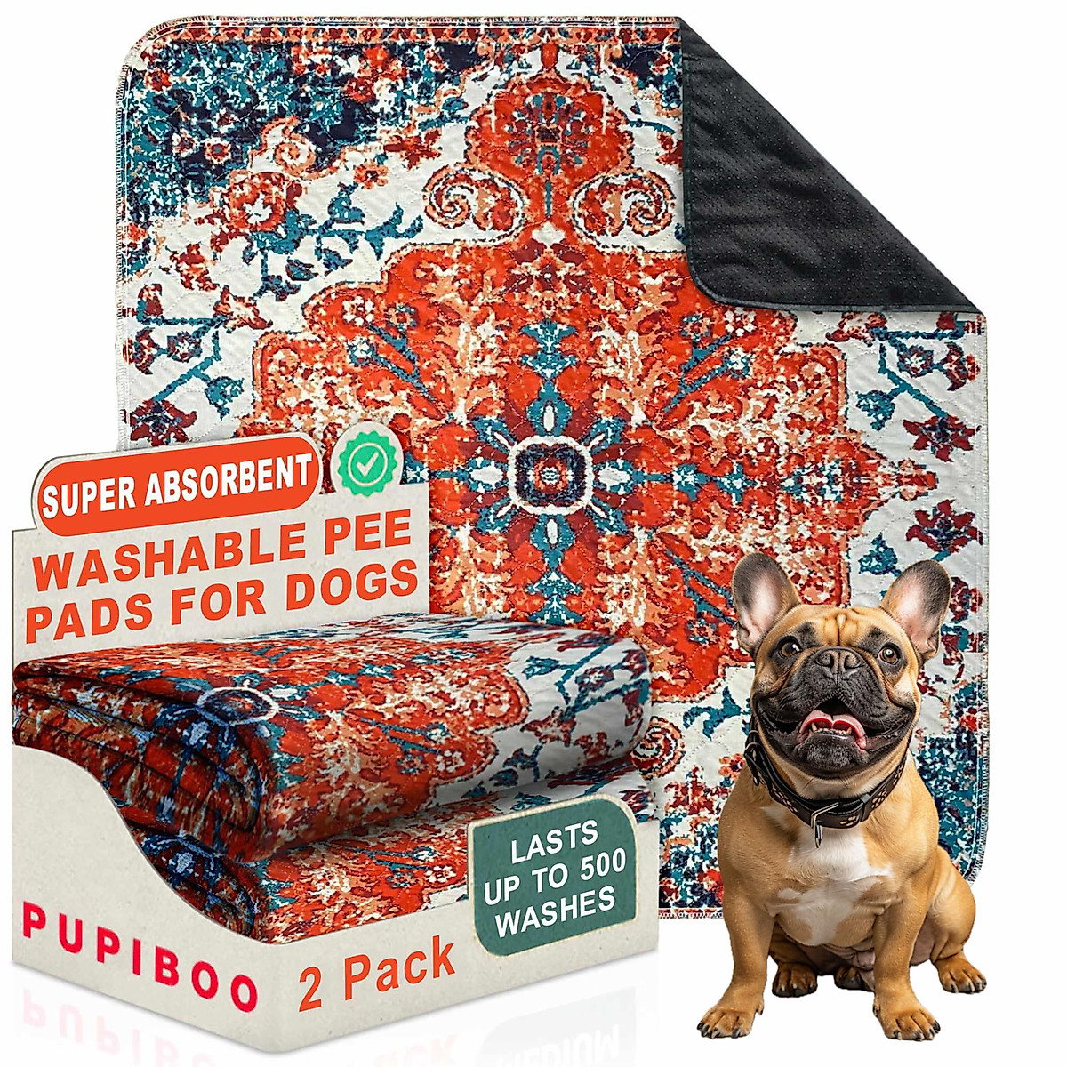 PUPIBOO Washable Pee Pads for Dogs - Super Absorbent Reusable Puppy Training Pads - 100% Waterproof, Leak-Proof & Non-Slip Whelping Pads for Pet Housebreaking