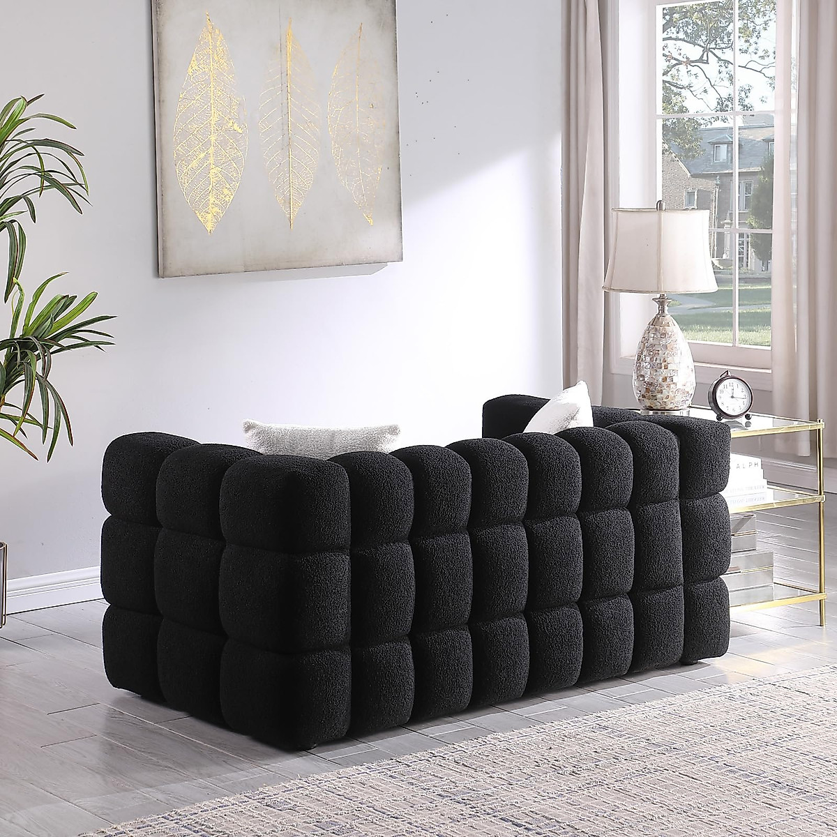 Modern Bubble Sofa Couch, Cloud Couch with 2 Pillows, Bouclé Fabric Comfy Loveseat Sofa, Decor Furniture for Small Spaces Living Room Bedroom Office Apartment,Black