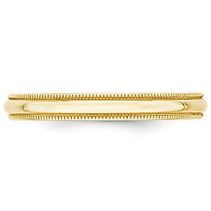 10K Yellow Gold 3mm Light Weight Milgrain Half Round Band Ring Size 4