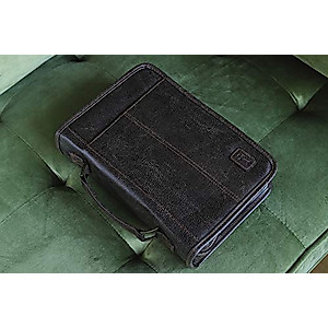 Aviator Bible Cover for Men, Zippered, with Handle, Leather Look, Brown, Extra Large