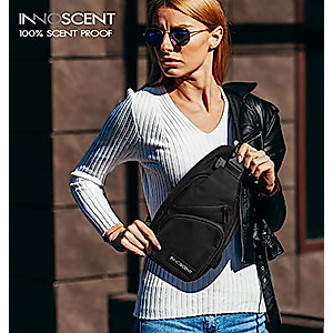 INNOSCENT Smell Proof Sling Bag Backpack - COMBINATION LOCK - Shoulder Crossbody Bag With USB/Headphone Charging Port Black (Black)