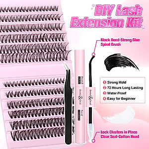 Natural Lash Extension Kit DIY Cluster Eyelash Extension Kit Individual Lashes with Lash Bond and Seal 10-18MM Lash Clusters by HeyAlice (40P, 240PCS, 10-18MM)