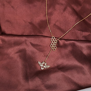 Winssigma 18K Gold Stainless Steel Bee Honeycomb Necklace, Star Moon Necklace Dinosaur spider Adjustable Y Lariat for Women(Gold Bee)