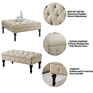 Rosevera Avondale Upholstered Tufted Fine Polyester Chair Loveseat Sofa Armless Design Easy Assembly for Living Room Bedroom, Beige Bench