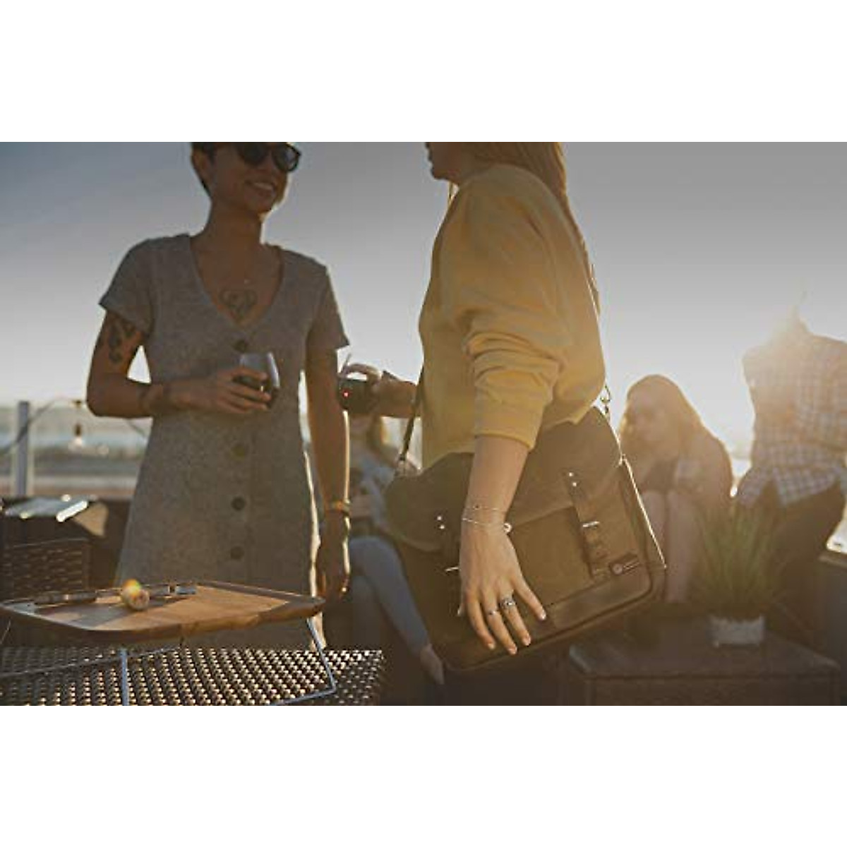 LEGACY - a Picnic Time Brand Adventure Wine Tote Glasses and Mini Table, 2 Bottle Picnic Bag, (Khaki Green with Brown Accents)