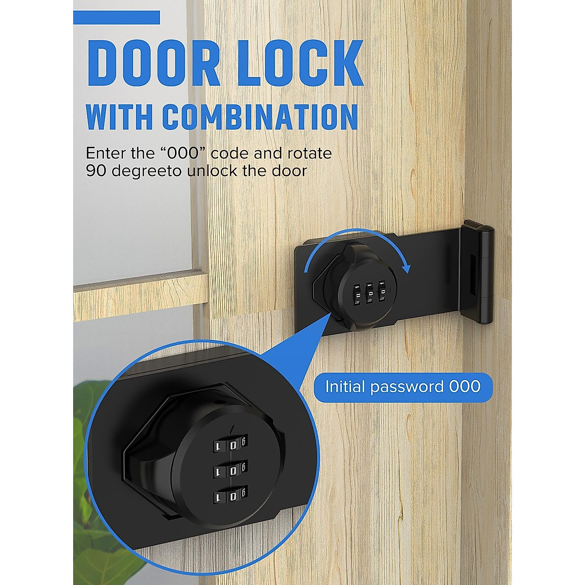 Cabinet Password Hasp Locks, 90 Degree Barn Door Lock, Household Security Combination Latch Lock for Locker, Fence, Bathroom, Outdoor, Garden (Black-1PC)