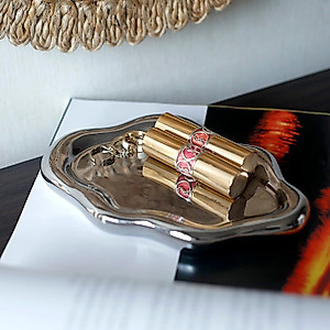 MDFAYE Jewelry Dish Trinket Tray for Women, Ring Dish Holder, Unique Cloud Shape Ceramic Plate Cute Things Vanity Aesthetic Room Decor Mother's Day Birthday Christmas Warm House Gifts (Silver)