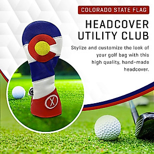 Pins & Aces Colorado Tribute Premium Golf Club Head Cover - Premium, Hand-Made Leather Headcover - CO Flag Styled, Tour Quality Golf Club Cover - Style & Customize Your Golf Bag (Utility Club)