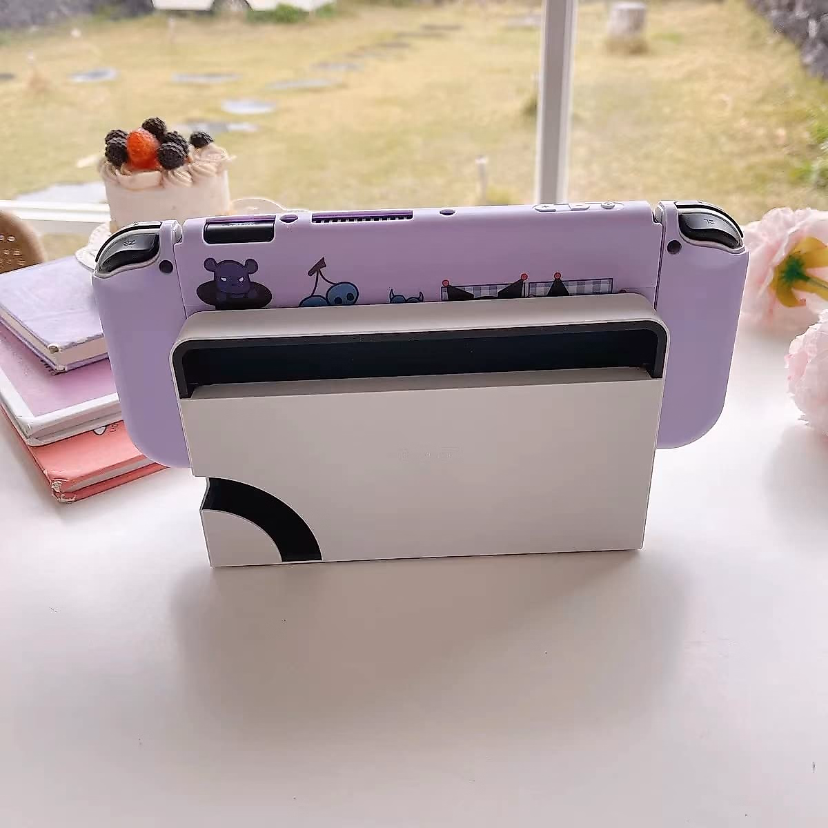 Cute Kuromi Case Compatible with Nintendo Switch OLED, Dockable Case Cover, Ergonomic Soft TPU Grip Case for Joycon, Sparkle Skin Set