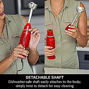 OVENTE Electric Immersion Hand Blender 300 Watt 2 Mixing Speed with Stainless Steel Blades, Powerful Portable Easy Control Grip Stick Mixer Perfect for Smoothies, Puree Baby Food & Soup, Red HS560R