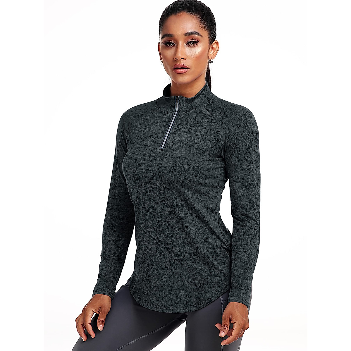 CADMUS Workout Shirts Women's Long Sleeve Running Athletic Hiking Shirts, 3 Pack, Black & Red & Navy Blue, L