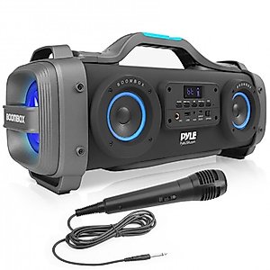 Pyle Wireless Portable Bluetooth Boombox Speaker - 800W Rechargeable Boom Box Speaker Portable Barrel Loud Stereo System with AUX Input, USB, 1/4", Fm Radio, 4" Subwoofer, DJ Lights - PBMSPG148, Black