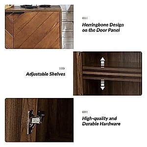 HULALA HOME 55" Sideboard Buffet Cabinet, Kitchen Storage Cabinet with 4 Doors & 2 Removable Shelves, Cupboard Console Table Accent Cabinet for Dining Room, Hallway, Walnut