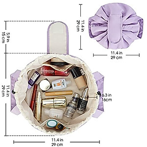 Barrel Drawstring Makeup Bag Large Cosmetic Bag Toiletry Organizer for Women (Purple)