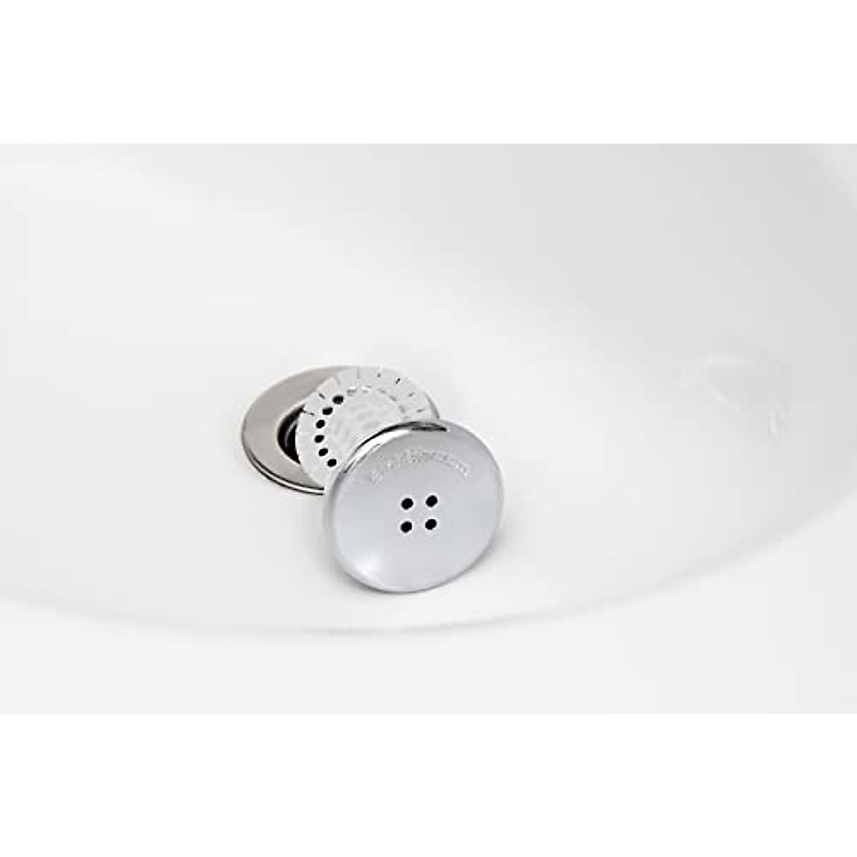 SinkShroom Revolutionary Bathroom Sink Drain Protector Hair Catcher, Strainer, Snare, White Chrome with Stopper