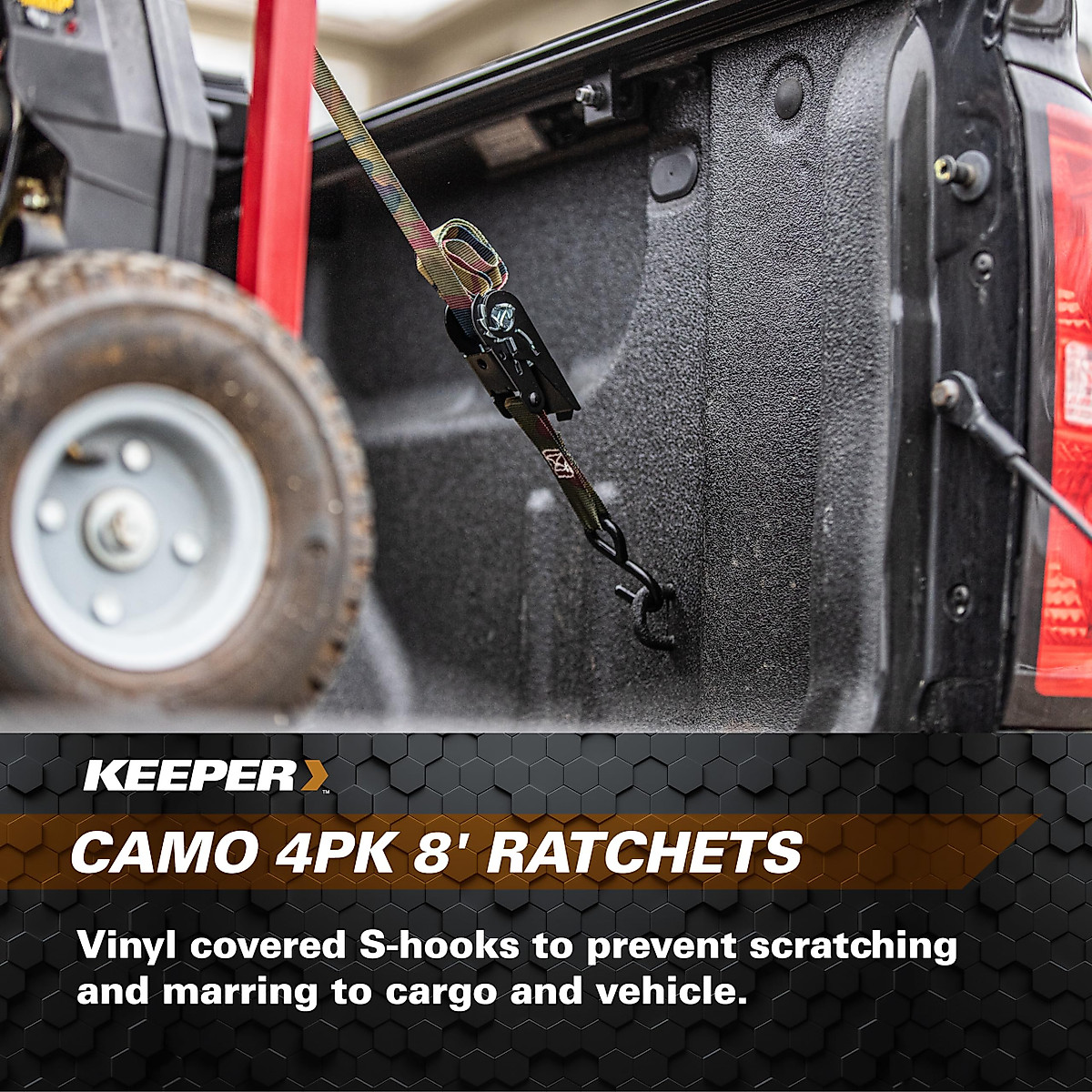 HAMPTON PROD Keeper 03508-V Camo 4PK 8' Ratchets, 400 lbs Working Load Limit