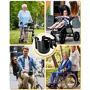 Universal Stroller Cup Holder with Mobile Phone Case, 2-in-1 Strollers Storage Rack, 360 Degrees Rotation Drink Holder for Bike, Pushchair, Wheelchair, Walker,Bicycle, Fits Most Cups