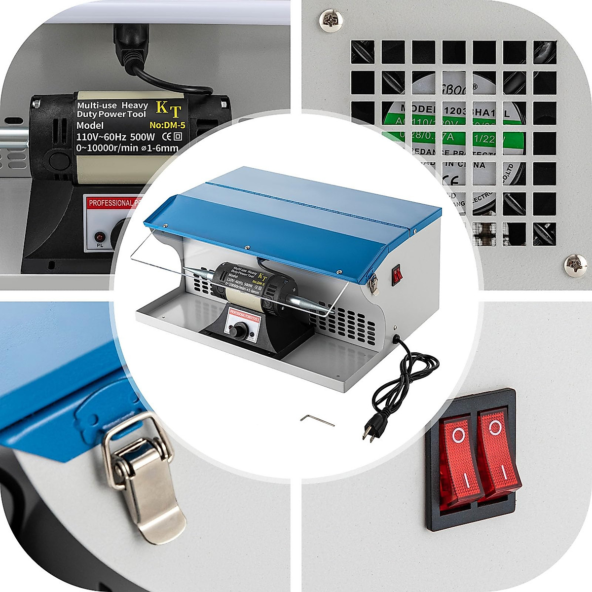 110V 500W Benchtop Jewelry Polishing Buffing Machine Jewelry Polishing Tool Dust Collector with Light Table Top Jewelry Making Kit with Light 10000RPM Adjustable Speed