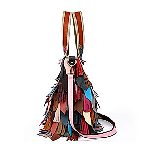 Segater® Women’s Random Multicolor Boston Bag Genuine Leather Colorful Patchwork Large Tote Handbag Hobo Purse Crossbody Big Bag