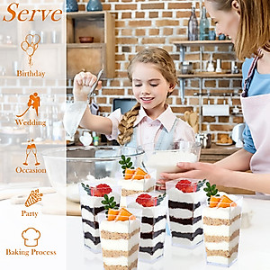 HawHawToys 100 Pack 3 OZ Mini Dessert Cups with Lids and Spoons, Square Tall Plastic Parfait Cups Dessert Shooter Cups for Party, Small Plastic Dessert Cups for Pudding, Appetizers