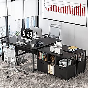 Tribesigns 2 Drawer Wood File Cabinets, Modern Mobile Lateral Filing Cabinet for Letter/ A4 Size, Printer Stand with Open Storage Shelves and Drawer for Home Office, Black