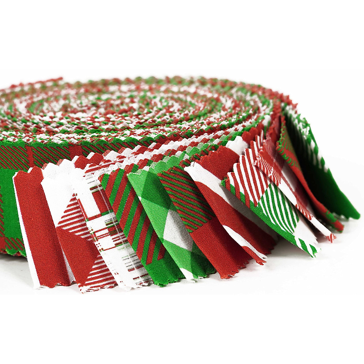 Soimoi 40Pcs Christmas Checks Print Precut Fabrics Strips Roll Up 1.5x42inches Cotton Jelly Rolls for Quilting - Red & Green