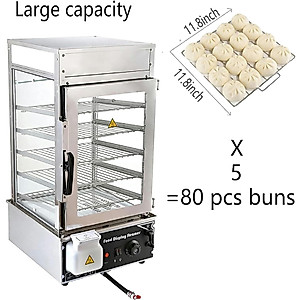 Electric Food Steamer, Steamed Buns Machine Warmer Showcase for Commercial, Top Load Hut Steamer with Water Level Tank