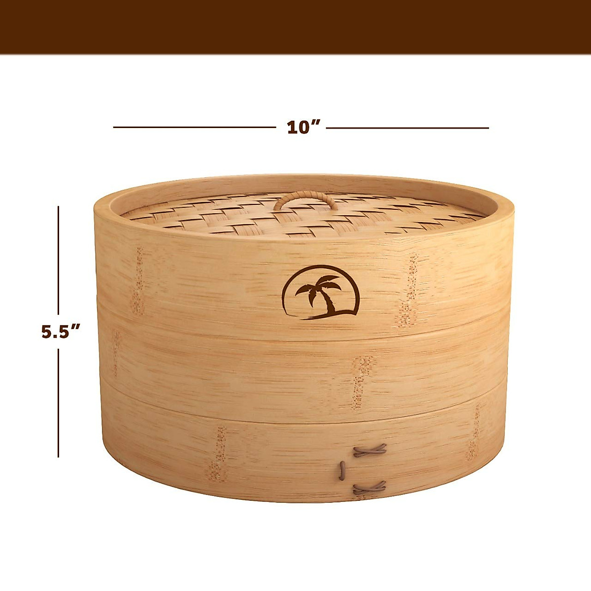 DEALZNDEALZ 3-Piece Bamboo Steamer Basket with Lid 10-inch 2-Tier, 50 Perforated Bamboo Steamer Liners with 2-Pairs of Bamboo Chopsticks