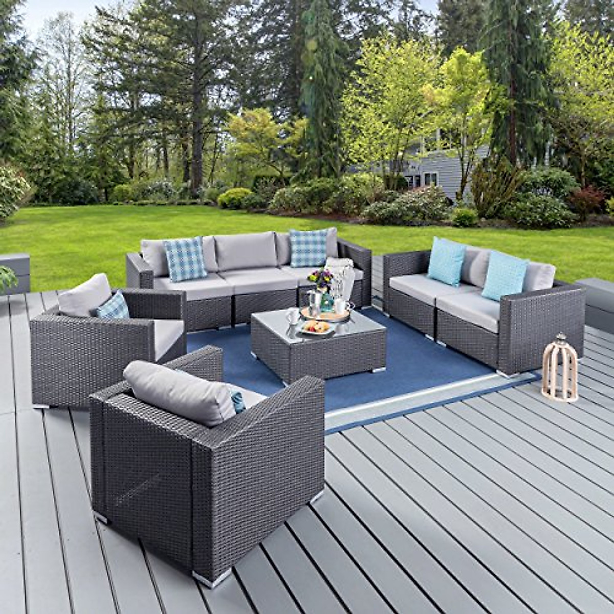 Christopher Knight Home 304333 Samuel Outdoor 8-Piece Wicker/Aluminum Sofa Chat Set with Cushions | in Grey/Silver