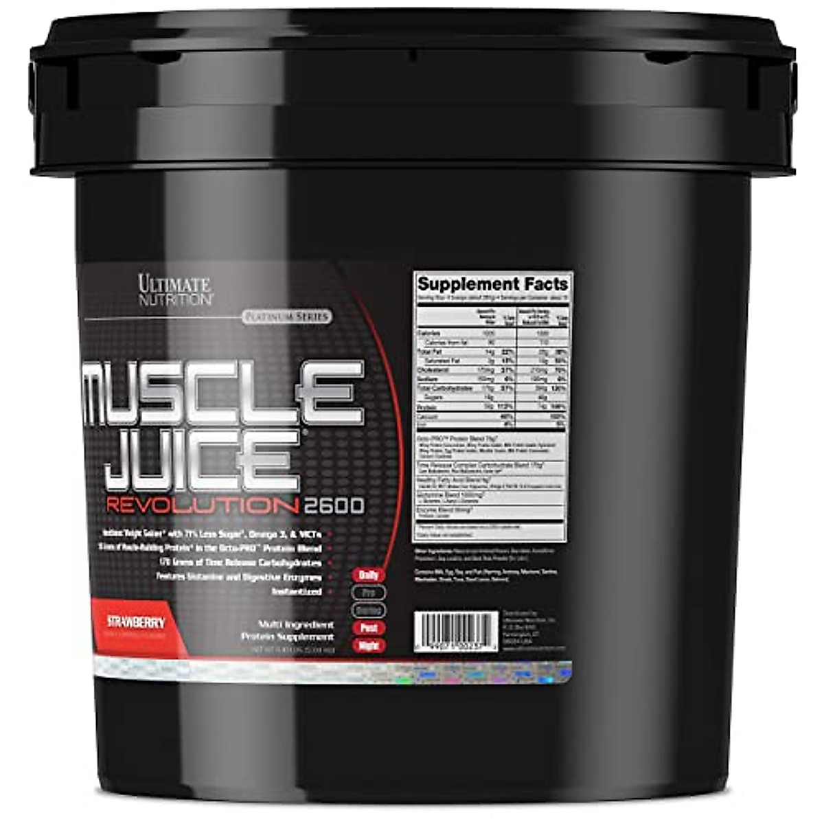 Ultimate Nutrition Muscle Juice Revolution 2600, Lean Muscle Mass Gainer Protein Powder with Glutamine, Whey Protein Isolate for Weight Gain, Time Release Carbohydrates, 11.1 Pounds, Strawberry