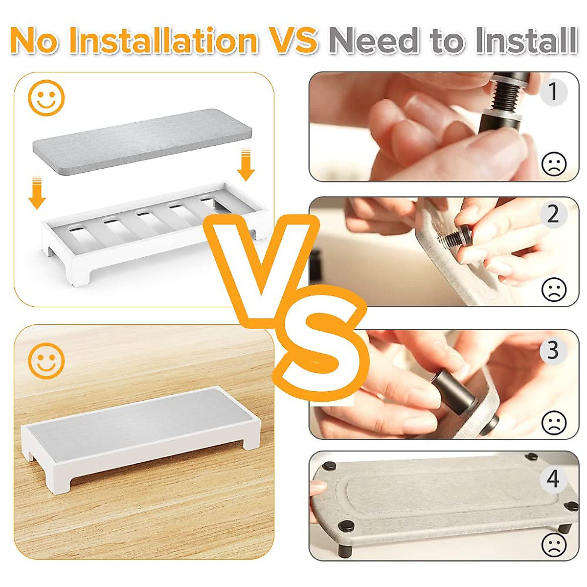 Sink Caddy, EnjoyNest Instant Dry Sink Organizer Sponge Soap Holder for Kitchen Sink Bathroom Countertop Fast Drying Rack Counter Tray Water Absorbing Stone Pedestal Stand Riser for Bottle Brush-White