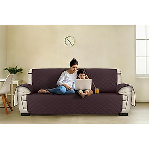 Utopia Bedding Reversible Oversized Couch Cover for 3 Cushion, Water Resistant Sofa Cover, Furniture Protector with Foam Sticks and Elastic Straps for Kids Dogs Pets (Oversized Sofa, Chocolate/Beige)