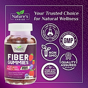 Sugar Free Fiber Gummies for Adults, Daily Prebiotic Fiber Supplement & Digestive Health Support - Supports Regularity & Digestive Health, Nature's Plant Based, Non-GMO, Berry Flavor - 120 Gummies