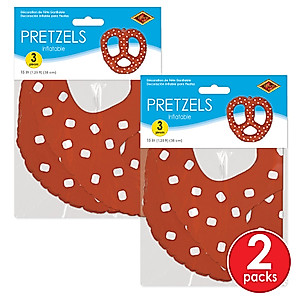 Beistle 15" 6 Piece Inflatable Bavarian Pretzels for German Theme Oktoberfest Party Decorations, 15.5" x 14.5", Brown/White